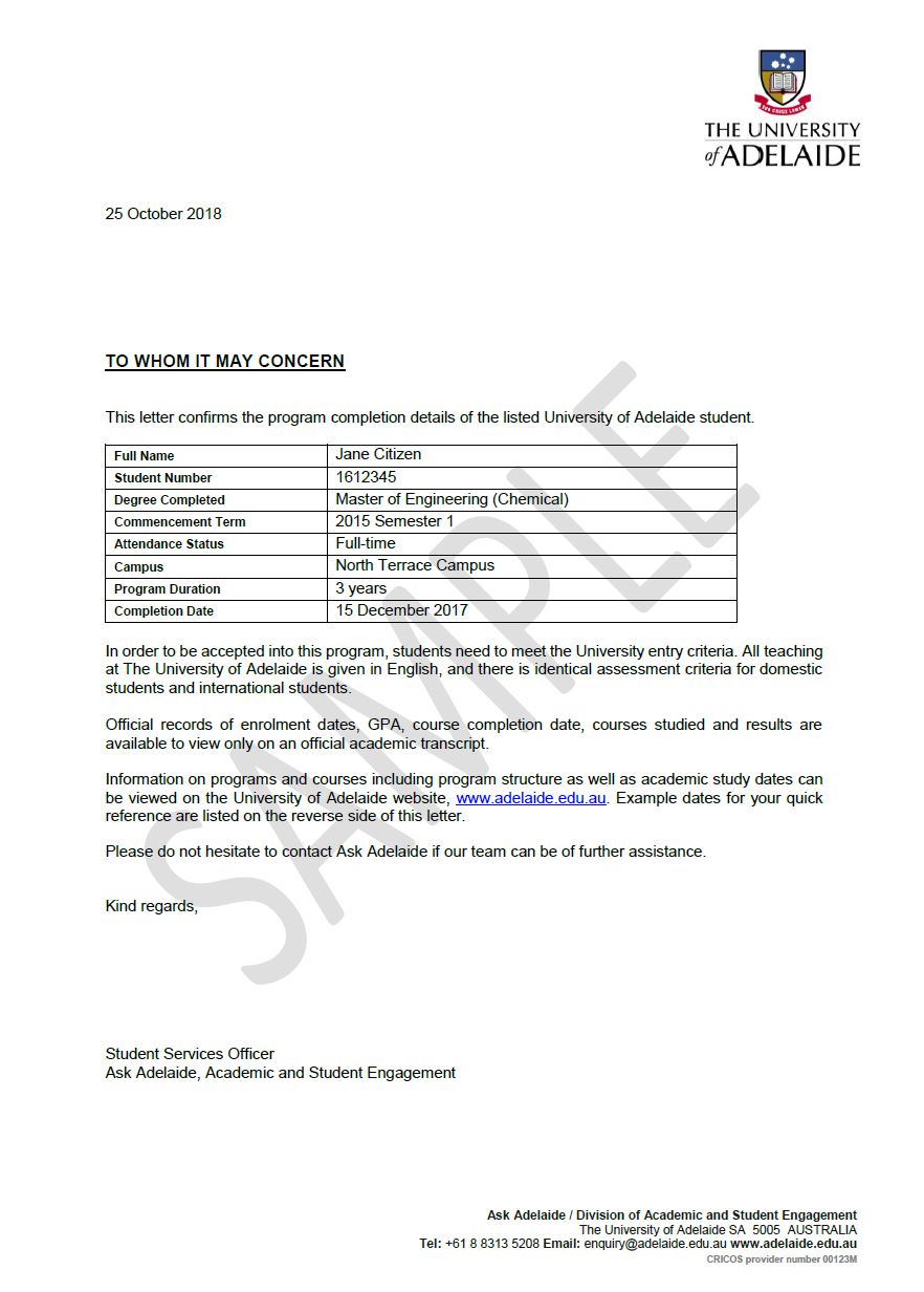 Letter Request | Ask Adelaide