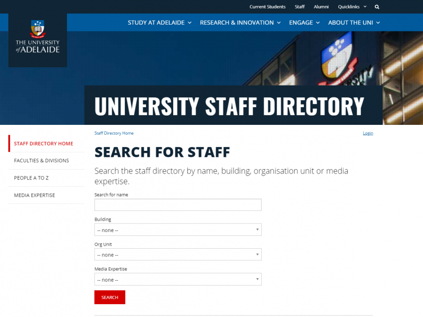 Staff Directory Editing | Web Guide | University of Adelaide